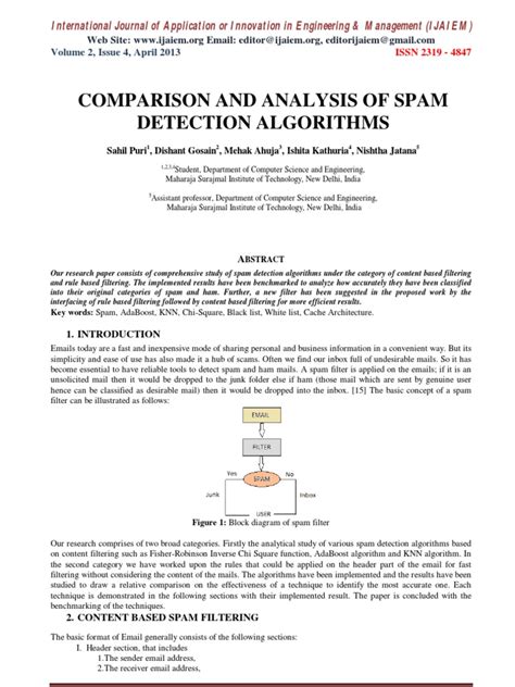 comparison and analysis of spam detection algorithms pdf statistical classification email spam