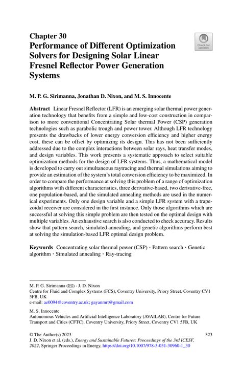 pdf performance of different optimization solvers for designing solar linear fresnel reflector