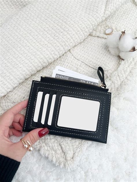 Women S Card Bag Zipper Coin Purse PU Two Tone Card Holder SHEIN UK