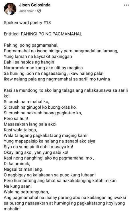 Pahingi Po Ng Pagmamahal Spoken Word Poetry Pretty Lyrics Filipino