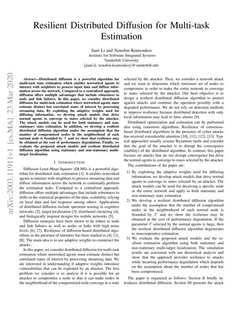 resilient distributed diffusion for multi task estimation deepai