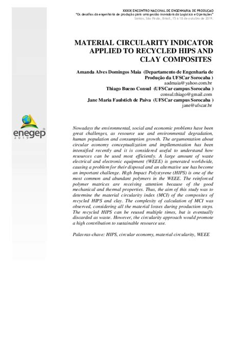 pdf material circularity indicator applied to recycled hips and clay composites amanda maia
