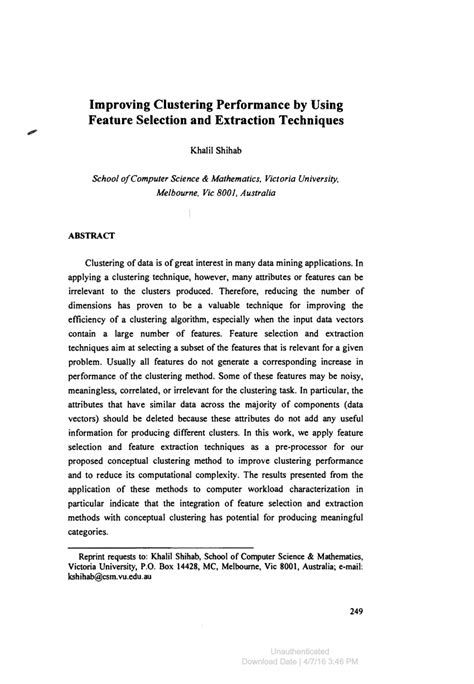 pdf improving clustering performance by using feature selection and extraction techniques