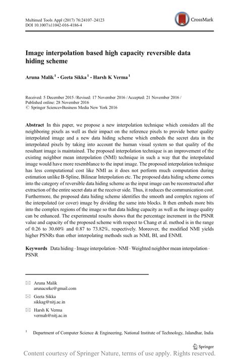 image interpolation based high capacity reversible data hiding scheme request pdf