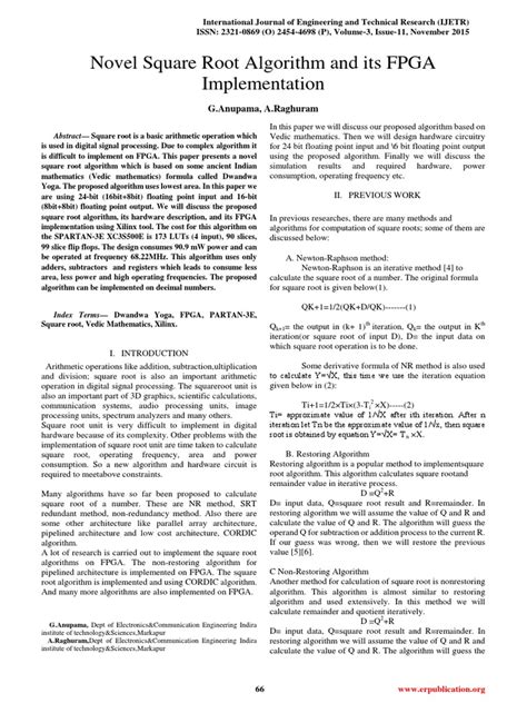 novel square root algorithm and its fpga implementation g anupama a raghuram pdf