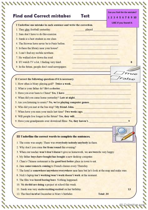 Find And Correct Mistakes Test Gen English ESL Worksheets Pdf Doc