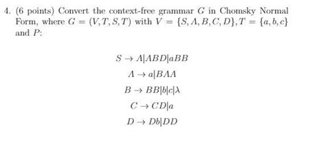 solved 4 6 points convert the context free grammar g in