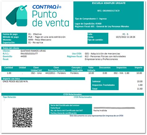 Representación impresa CFDI 4 0