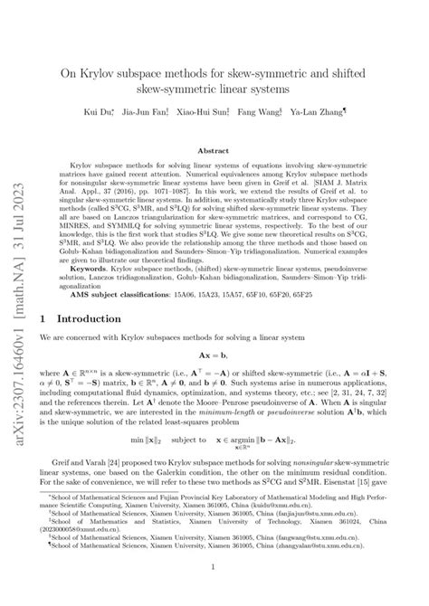 on krylov subspace methods for skew symmetric and shifted skew symmetric linear systems deepai