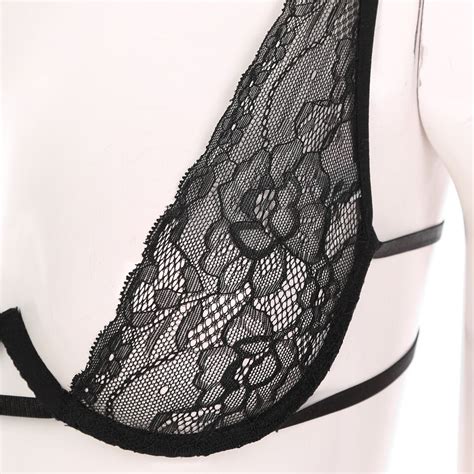 Women Sexy 1 4 Cup Sheer Lace Bras Push Up Underwired Shelf See Through