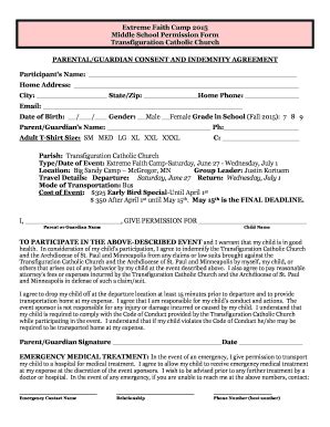 Fillable Online PARENTAL GUARDIAN CONSENT AND INDEMNITY AGREEMENT Fax