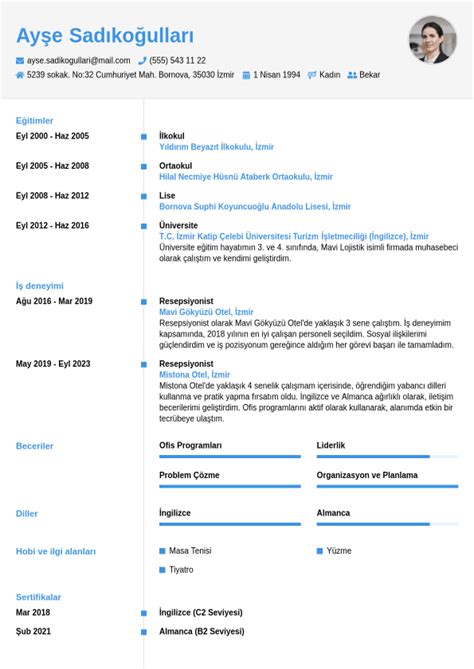 Resepsiyonist CV Örnekleri Jobseeker
