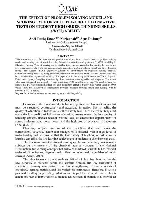pdf the effect of problem solving model and scoring type of multiple choice formative tests on