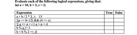 solved evaluate each of the following logical expressions