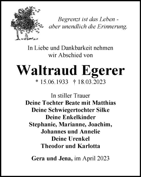 Traueranzeigen Von Waltraud Egerer Trauer In Thueringen De