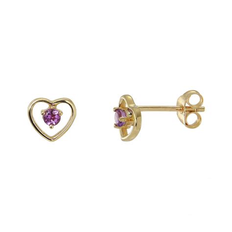 Boucles D Oreilles Coeur Or Jaune Et Am Thyste Ref