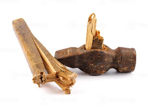 Old Hammer And A Broken Handle Isolated On A White Background