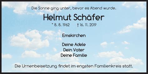 Traueranzeigen von Helmut Schäfer trauer flz de