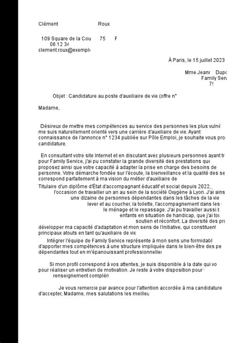 Modèle De Lettre Motivation Auxiliaire Vie En Maison Retraite Ventana