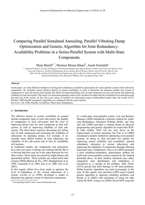 pdf comparing parallel simulated annealing parallel vibrating damp optimization and genetic