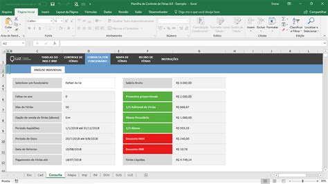Planilha De Controle De F Rias Em Excel Luz Prime