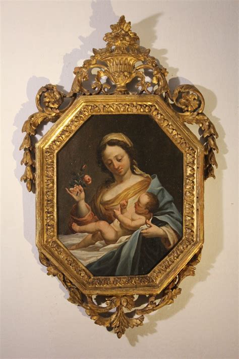 Proantic Madonna Della Rosa Con Bambino Dipinto A Olio