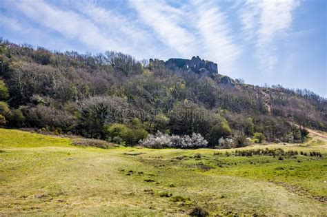 A View From Pennard Pill Floodplain Towards The Castle Ruins On The Way