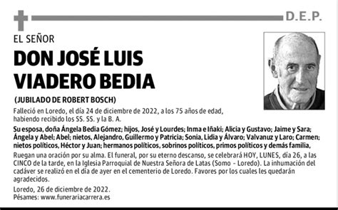 DON JOSÉ LUIS VIADERO BEDIA Esquela Necrológica El Diario Montañés