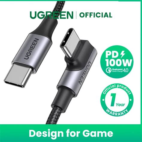 UGREEN 100W60W 5A USB C To USB C Cable Right Angle PD Fast Charge Type