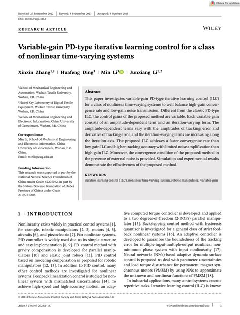 pdf variable‐gain pd‐type iterative learning control for a class of nonlinear time‐varying systems
