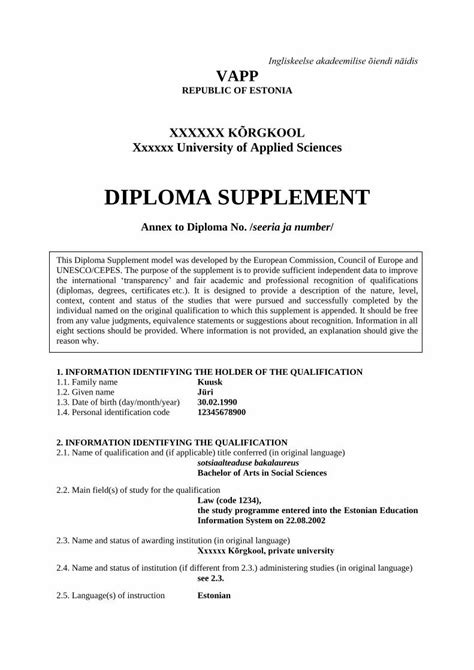 Pdf Diploma Supplement Enic Naric Net This Diploma Supplement