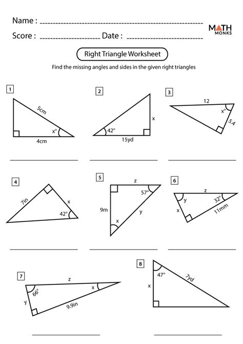 Solving Right Triangles Worksheets