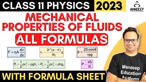 Mechanical Properties Of Fluids All Formulas Class 11 Physics Chapter