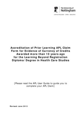 Fillable Online Nottingham Ac Accreditation Of Prior Learning APL Claim