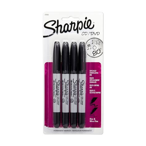 Sharpie CD DVD Twin Tip Permanent Markers 4 Black Markers 37035PP