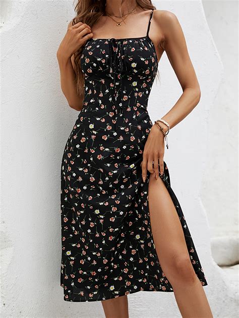 SHEIN VCAY Vestido cami impressão floral dits nó frontal coxa dividida