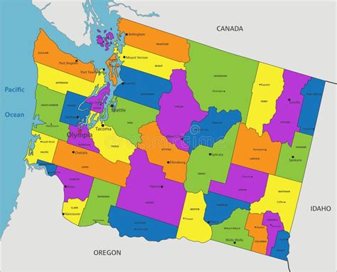 Colorido Mapa Político De Washington Con Capas Claramente Separadas