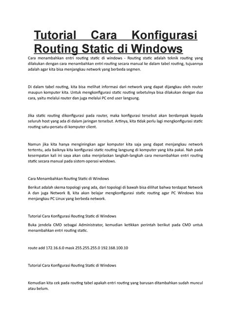 Tutorial Cara Konfigurasi Routing Static Di Windows Tutorial Cara