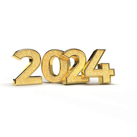 Feliz Año Nuevo 2024 Números Dorados 3d PNG dibujos Feliz Año Nuevo