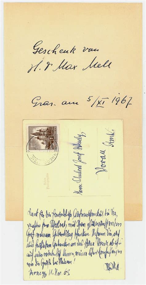 Mell Max Eigenh Postkarte Mit U Sowie Blatt Mit Eigenh Widmung