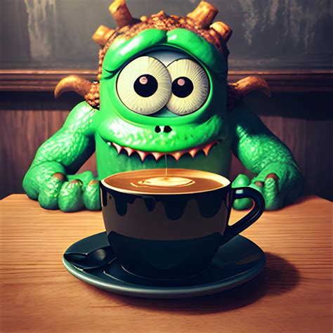 Monster Drinking Coffee Arthub Ai