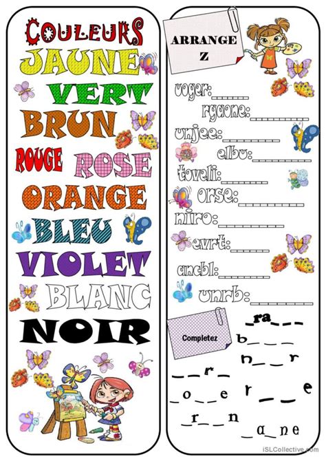 Les Couleurs dictionnaire visuel ou Français FLE fiches pedagogiques