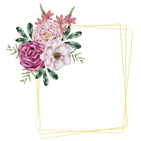 Acuarela De Corona De Flor Rosa Con Marco Dorado 10335934 PNG