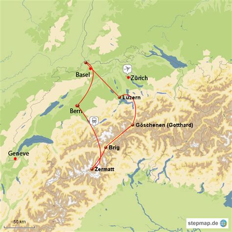 StepMap Viaje por Suiza Landkarte für Schweiz