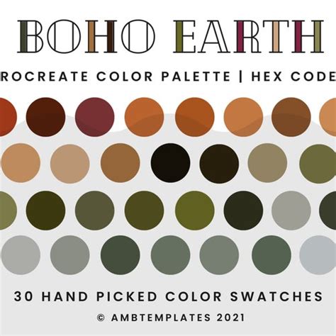 Earth Toned Boho Hues Procreate Color Palette Color Swatches Etsy