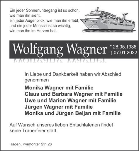 Traueranzeigen Von Wolfgang Wagner Trauerportal Ihrer Tageszeitung