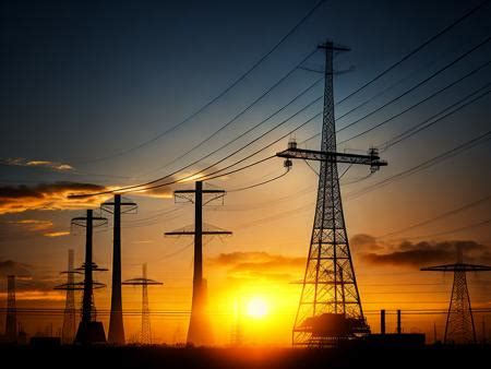 The Sun Is Setting Behind Power Lines And Telephone Poles Image