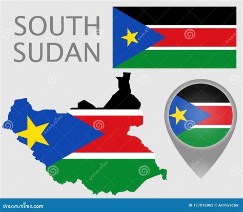 South Sudan Flag Map Pointer And Map Stock Vector Illustration Of