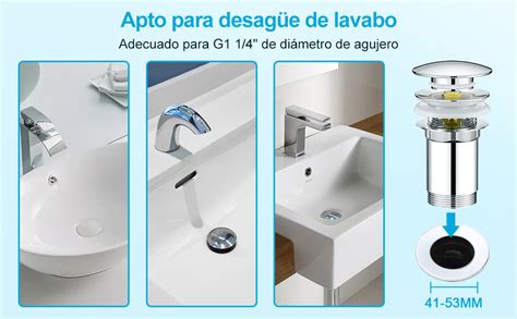 Linkax Desagüe Lavabo Tapon Universal G1 1 4 con Click Clack Valvula
