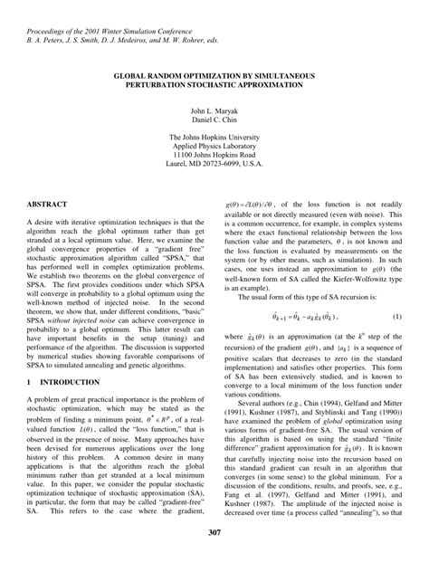 pdf chin d c global random optimization by simultaneous perturbation stochastic
